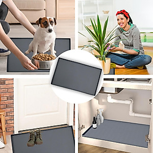 AUMAYCO Under Sink Mat for Kitchen Cabinet Silicone Waterproof 31'' x 22'', Under Sink Tray for Drips, Leaks, Spills, Unique Design Cabinet Protector Mats for Kitchen & Bathroom, Dark Grey