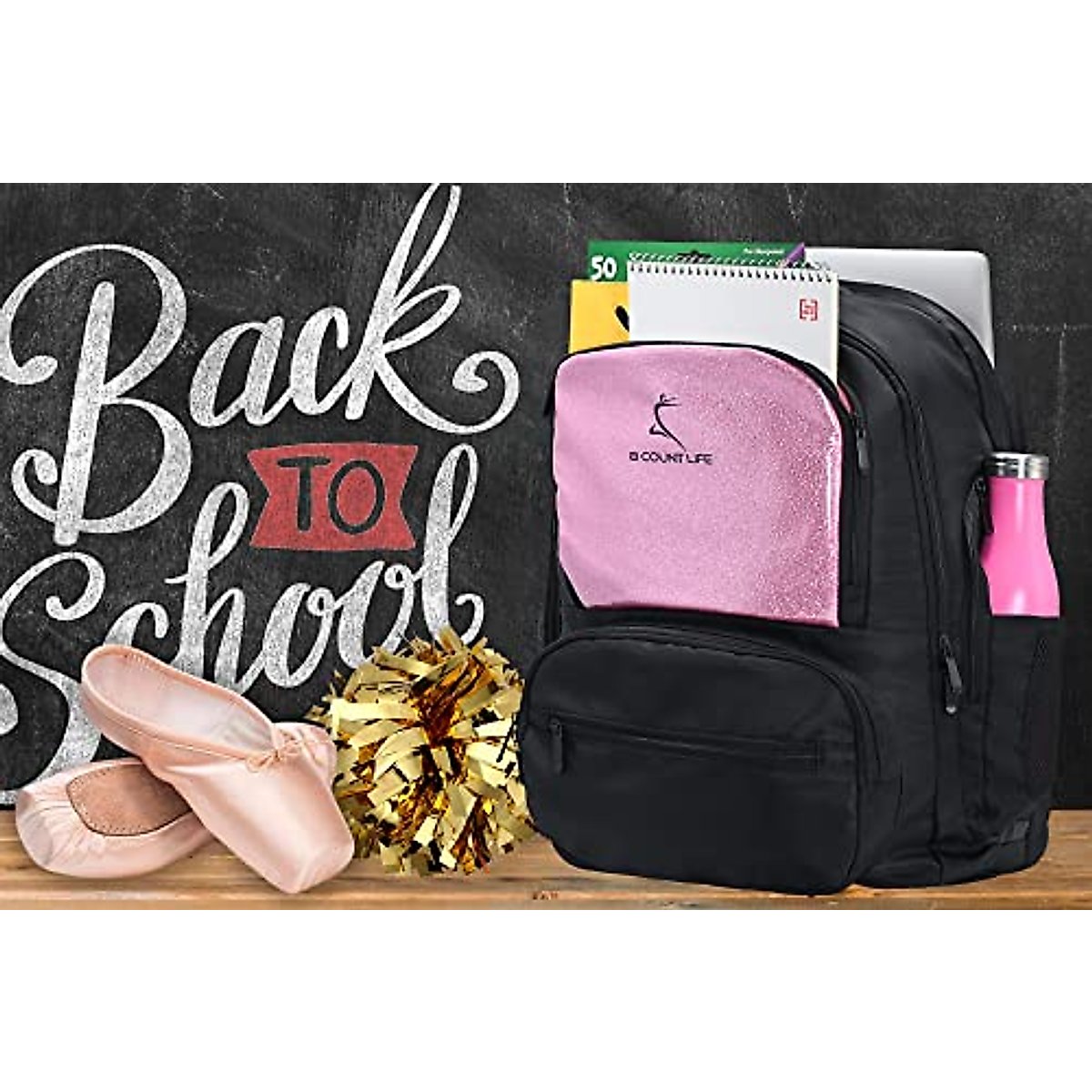 8 Count Life - Glitter Pink Backpack - ● All-Purpose ● Cheer ● Dance ● School ● Travel ● Laptop ● Water Resistant