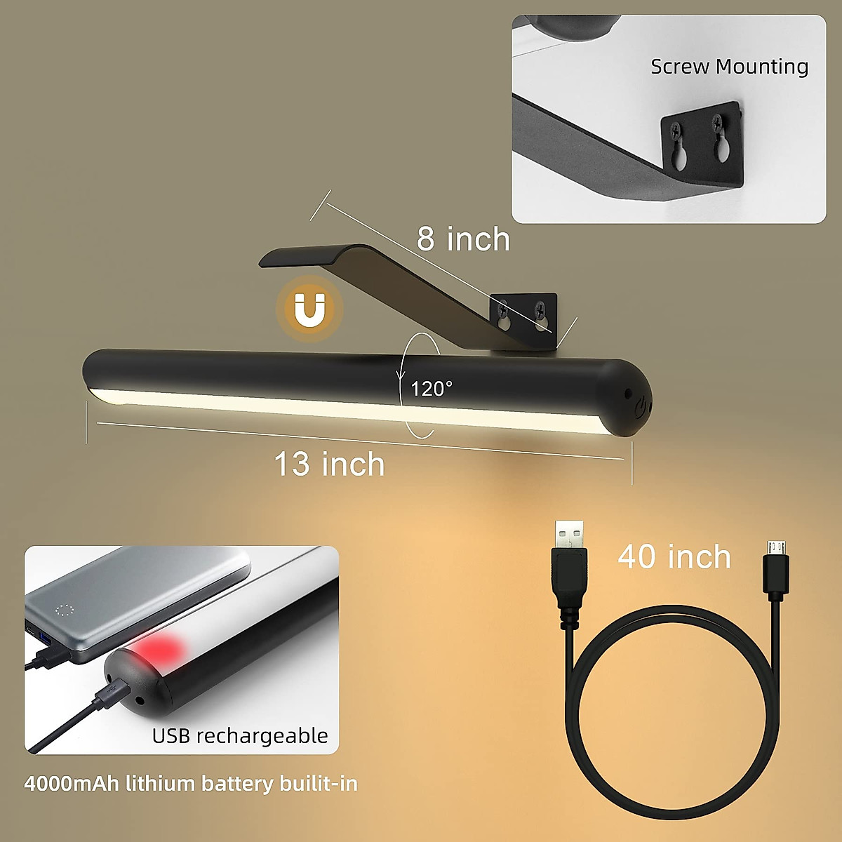 Arixinks Rechargeable Picture Light with Remote,Wireless Battery Painting Light with 3 Lighting Colors,Art Light Display Lamp with Dimmable Timer, Full Metal Picture Light for Picture Gallery Dart
