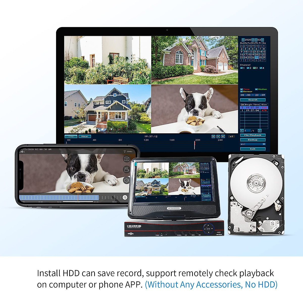 【No HDD/Power Adapter/Mouse】 10'' LCD Wireless WiFi NVR 8 Channels Network Video Recorder, Motion Detection Zones, 24/7 Record, Work with Hiseeu 1080P/3MP/5MP Eseecloud Wireless Camera