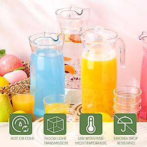 Didaey 4 Pack Acrylic Water Pitcher with Lid and Spout Handle Clear Plastic Pitcher Heat Resistant Plastic Carafe Unbreakable Beverage Container Fridge Jug for Juice Iced Tea Sangria Lemonade (44 oz)