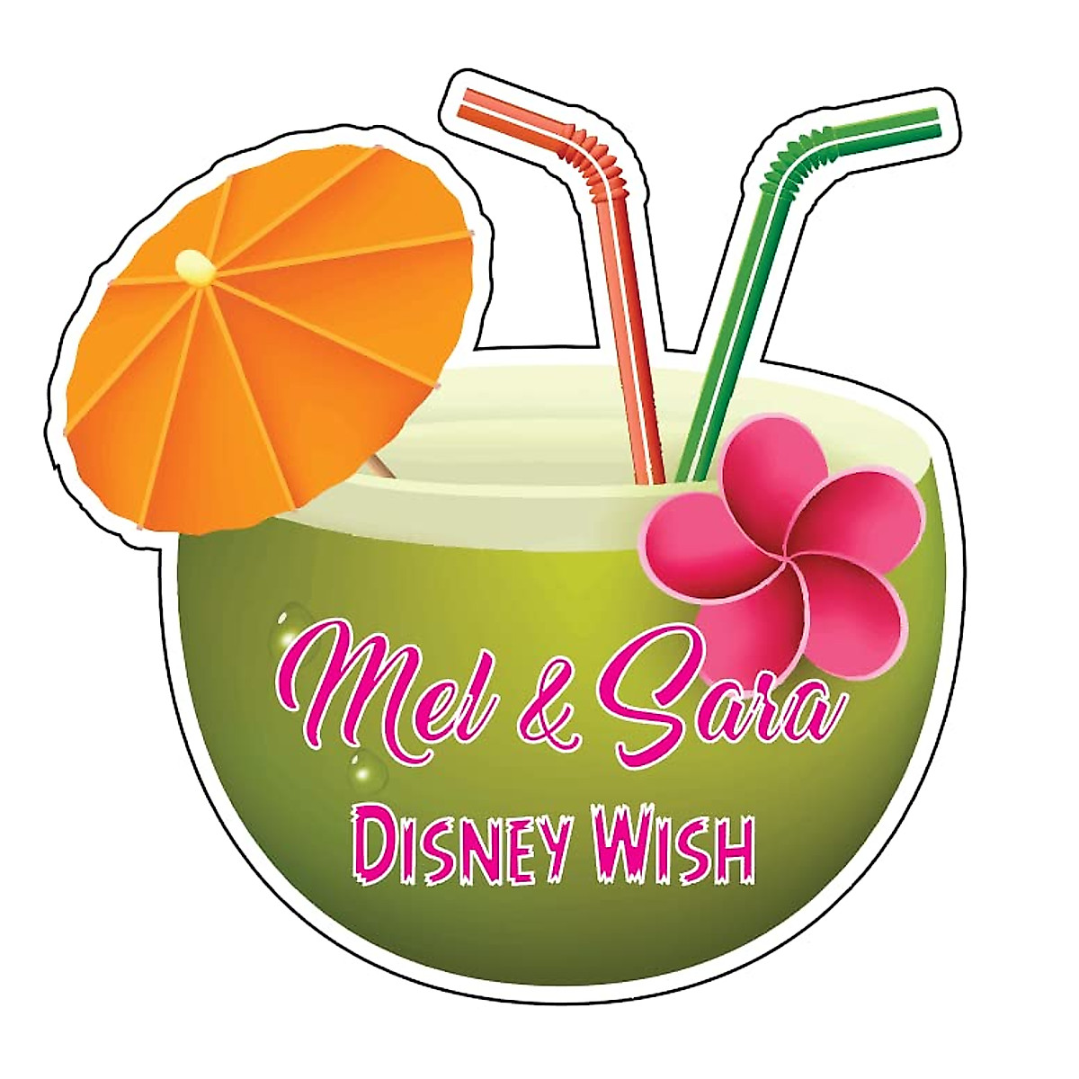 Magnet Customized for your Stateroom Door on your Disney Cruise, Carnival, Royal Caribbean, etc. - Personalized Coconut Drink with Pink Flower