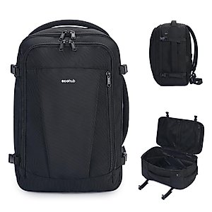 ECOHUB Travel Backpack 18x14x8 Spirit Airlines Personal Item Bag Carry On Backpack 13 Pockets Large Work Casual Daypack for men Airline Approved Waterproof Gym Backpack with Charging Port, Black