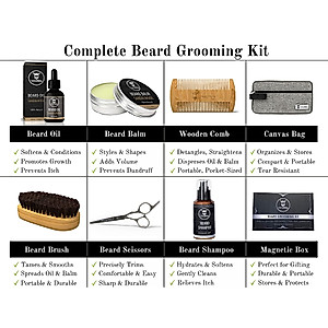 Striking Viking Beard Grooming Kit - Premium Beard Care Products for Men – Beard Shampoo, Beard Oil, Beard Balm Butter, Beard Brush, Wooden Comb, Mustache Scissors, & Toiletry Bag