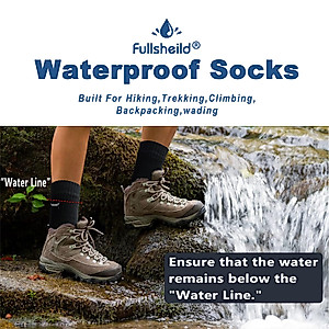 Fullsheild Men’s Waterproof Hiking Socks, Unisex Breathable Outdoor Athletic Hiking Wading Trail Running Skiing Crew Socks Black L