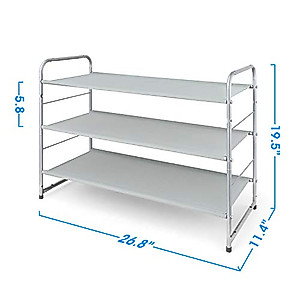 Simple Trending 3-Tier Stackable Shoe Rack, Expandable & Adjustable Fabric Shoe Shelf Storage Organizer,Silver