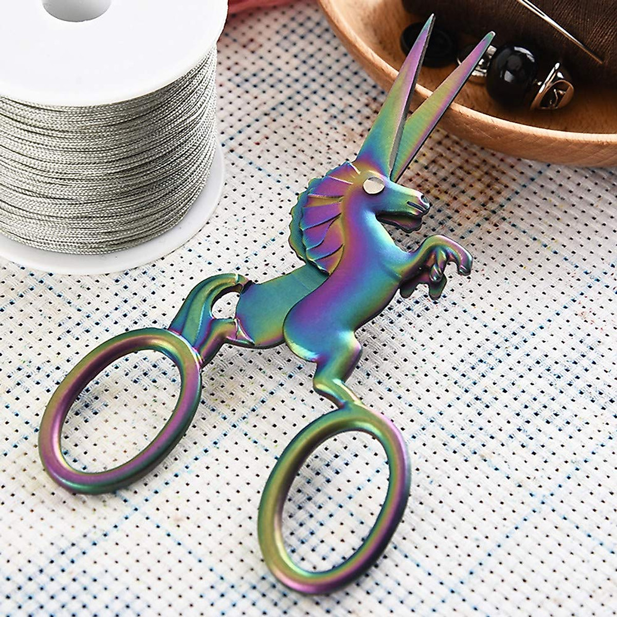 HITOPTY Unicorn Embroidery Scissors, Stainless Steel 4.5inch Cute Snips for Needlework, Cross-stitch, Embroidery, Sewing, Quilting and Needlepoint (Rainbow)