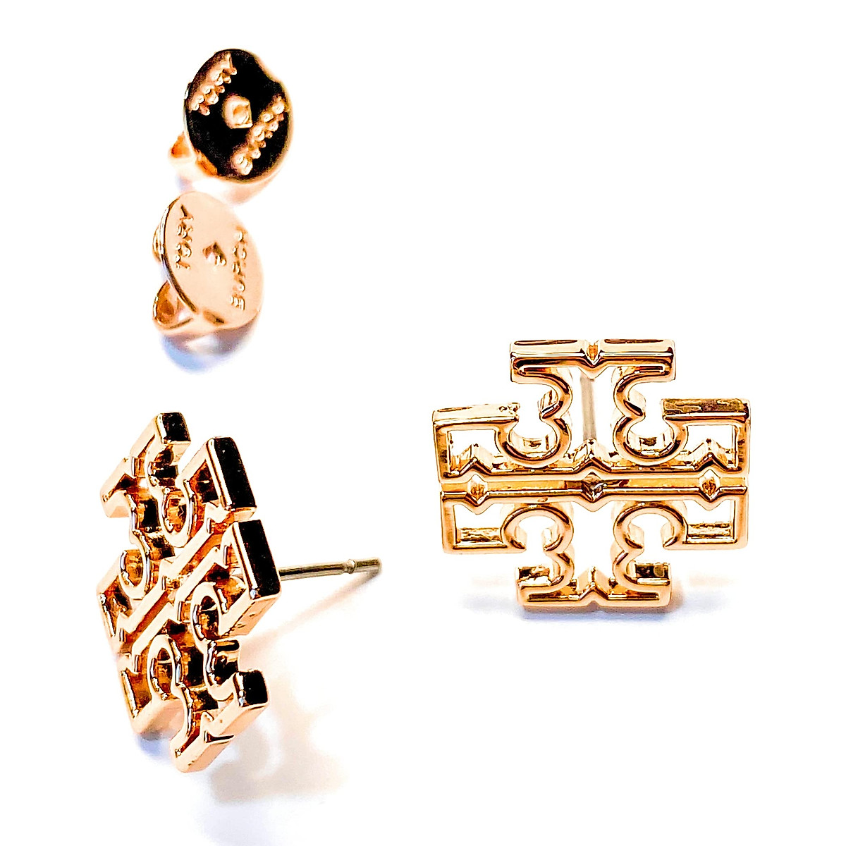 Tory Burch Britten Logo Stud Earring Rose Gold