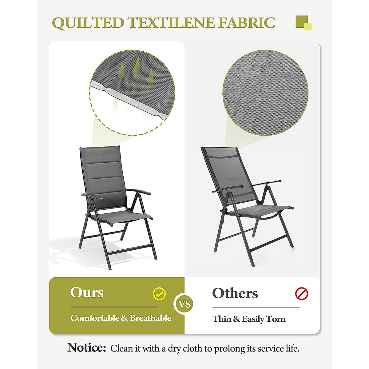 Crestlive Products Folding Patio Chairs Set of 4, Aluminium Outdoor Folding Chairs with Soft Cotton-Padded Seat,Adjustable High Backrest for Camping, Garden, Backyard