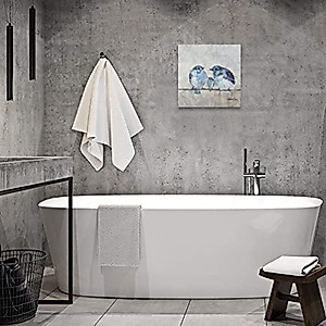 Woxfcart Bird Canvas Wall Art Blue Gray Pictures Decor for Bathroom 13.5"x13.5"