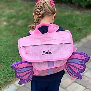 Bixbee Personalized Toddler Backpack, Ruby Raspberry Sparkly Butterfly Bookbag for Kids & Toddlers Ages 3-5 | Custom Backpack with Name for Boys & Girls | Water Resistant Monogrammed School Bag