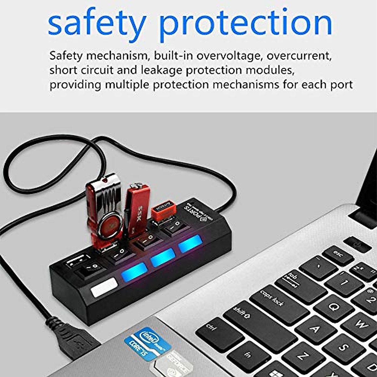 Lysee USB Cables - USB Hub 2.0 Multi USB 2.0 Hub High Speed LED 4 / 7 Ports USB Splitter for PC Computer Accessories Laptop with ON/of - (Color: Red, Length: SATNGARD)