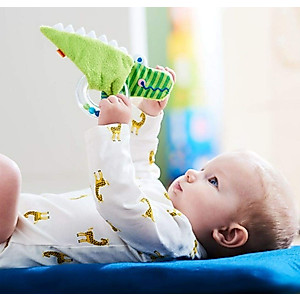HABA Crocodile Fabric Clutching Toy with Removable Plastic Teething Ring
