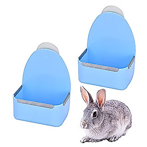 kathson Food and Water Bowl Cage Feeder for Rabbits Dish Feeder Removable Hanging Spill Proof Anti Bite for Rabbit, Guinea Pig, Chinchilla, Hamster, Ferret (Blue)