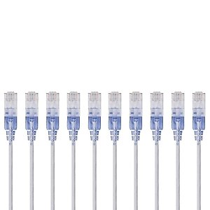 Monoprice Cat6A 25ft White 10-Pk Patch Cable UTP 30AWG 10G Pure Bare Copper Snagless RJ45 SlimRun Series Ethernet Cable