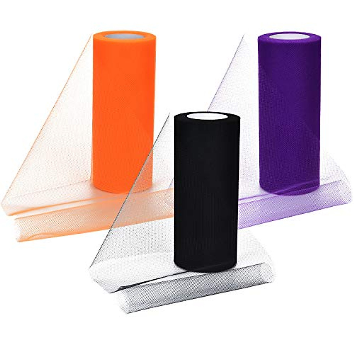 3 Spools Halloween Tulle Rolls Tulle Netting Rolls Tulle Fabric Spool Ribbons, 6 Inches by 75 Feet (Black, Orange and Purple)