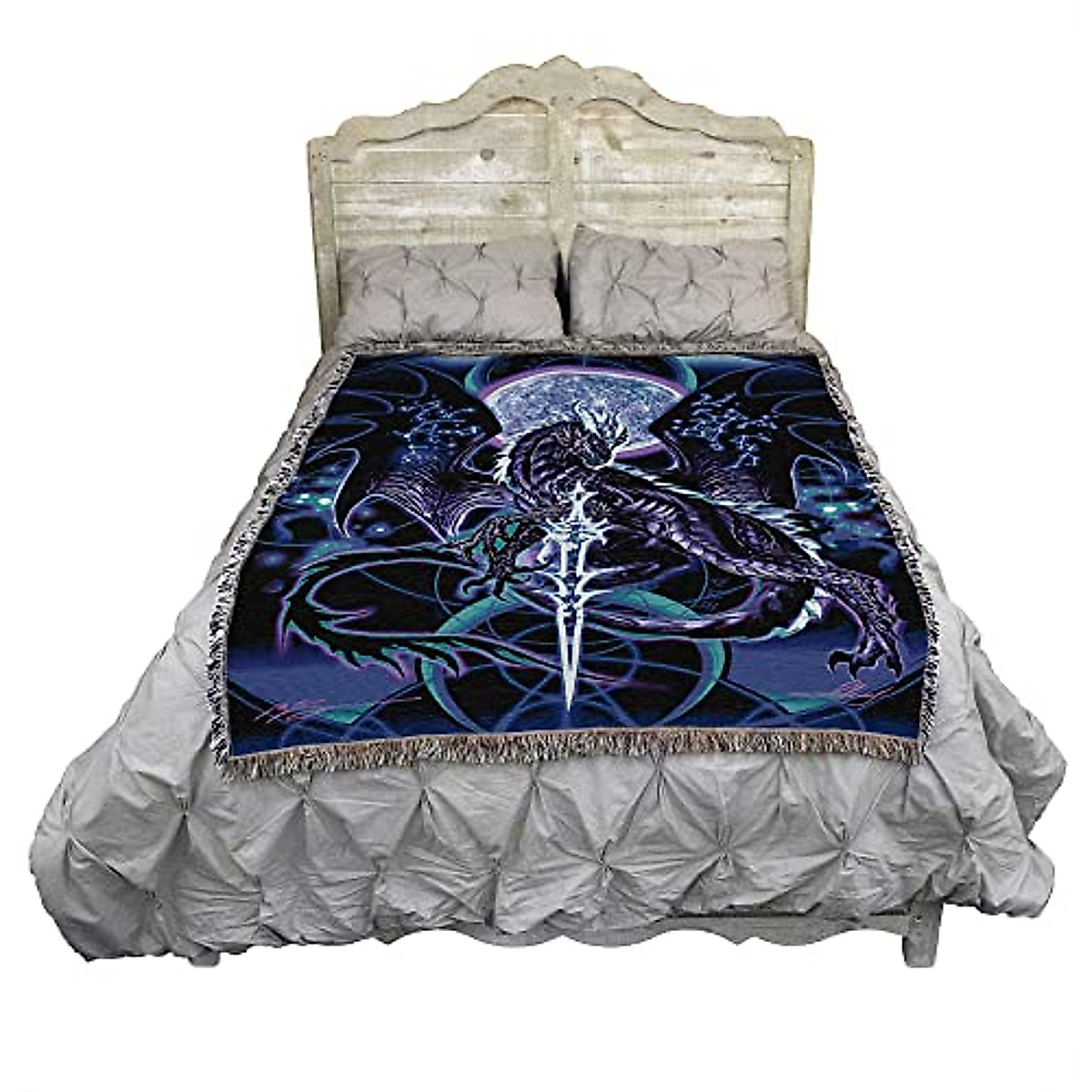 Pure Country Weavers Night Blade Dragon Blanket by Ruth Thompson - Gift Dragon Fantasy Tapestry Throw Woven from Cotton - Made in The USA (72x54)