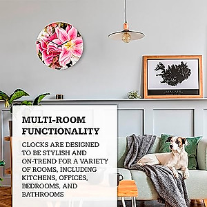 Soul Décor Pink Lilys Flowers Wall Clock, Silent Non-Ticking, Battery Operated Kitchen Clock, Aluminum Composite Face, Suitable for Offices, Bedrooms, and Bathrooms 12 Inch Round