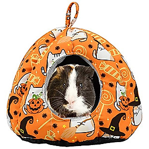 ShuRung Halloween Guinea Pig Hideout Bed Cave Hamster Hideout Bed House Winter Warm Cozy Fleece Washable for Dwarf Rabbit Bunny Ferret Hamster Chinchilla Hedgehog