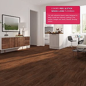 LUCiDA SURFACES Luxury Vinyl Flooring Tiles | Peel and Stick Floor Tile for DIY Installation | 12 Wood Look Planks | Chestnut | BaseCore | 18 Sq. Feet