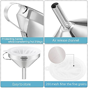 5 Inch Stainless Steel Funnel with Strainer and 200 Fine Mesh Filter, Food Grade Metal Funnel, Cooking Oil Filter, Oil Strainer for Deep Fryer, Milk Strainer, Funnels for Kitchen Use Filling Bottles