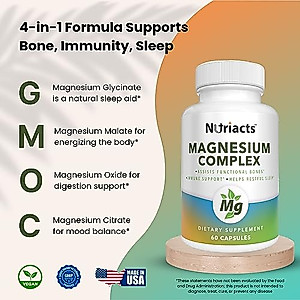 Nutriacts Magnesium Complex 60 Capsules: 4-in-1 Energy, Mood, Sleep, Digestive Support with Aquamin - Gentle to Stomach, High Absorption Formula for Optimal Health - Magnesium 500mg