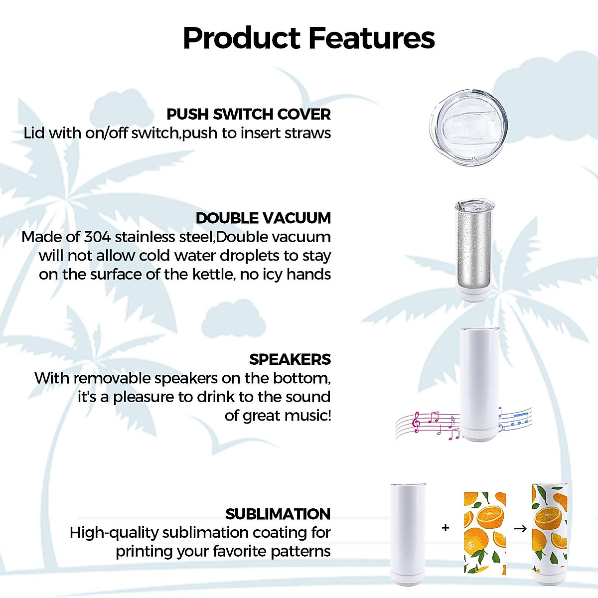 Lilsofee 25 Pack 20 OZ Sublimation Blank Tumblers Bulk Stainless Steels Double Vacuum Music Bluetooth Speaker Tumbler with Lid and Straw Heat Transfer Straight Cup Bulk DIY