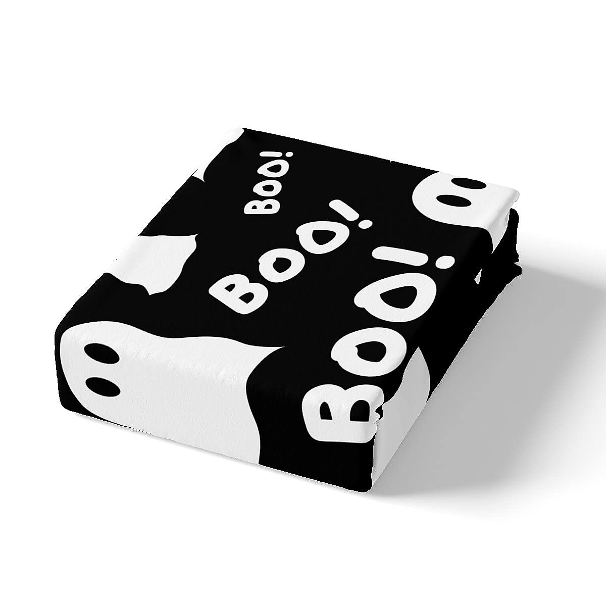 Castle Fairy Funny Ghost Fitted Sheet Queen Size Happy Halloween Theme Bedding Set Black White Sheet Set,Cartoon Ghost Bed Cover Ultra Soft Breathable Bedspread 3 Pcs for Kids Teens Boys