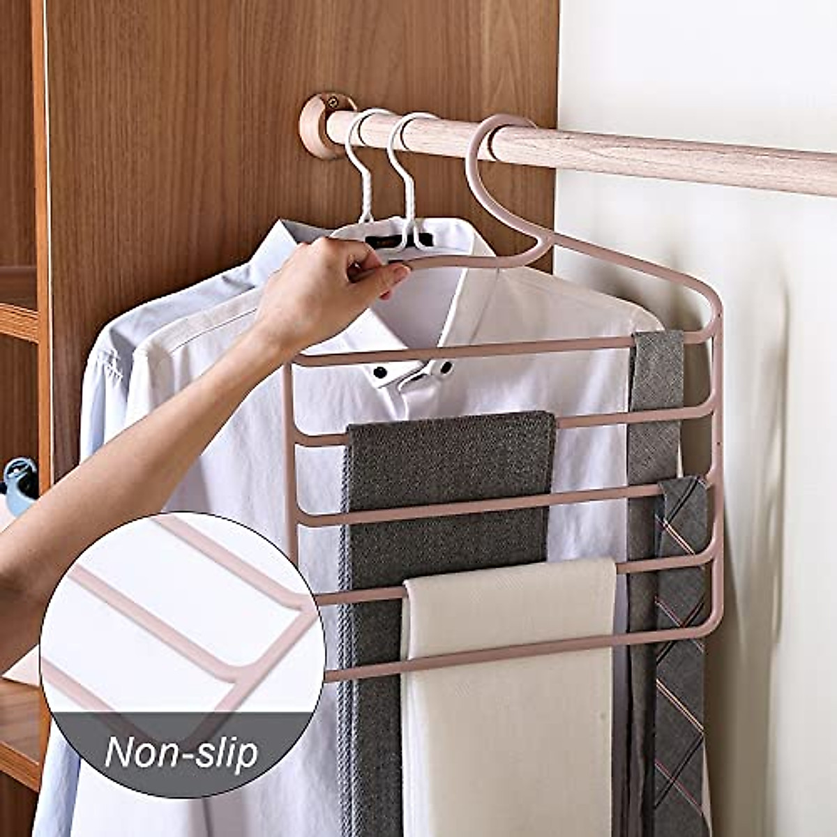 IULJH 5 Layers Hanger Multifunctional Pants Hangers Trousers Wardrobe Closet Organizer Storage Holder Space Saver Rack Clothes Hangers ( Color : Black )