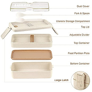 NatraProw Bento Box Adult Lunch Box with Bag, 2 layer Leakproof Lunch Box with Containers Included, BPA Free, Wheat Straw, BPA Free, Microwave Safe, Khaki