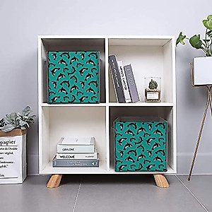 Whales Pattern Storage Bins Cubes Foldable Fabric Organizers with Handles Clothes Bag Book Box Toys Basket for Shelves Closet 10.6"