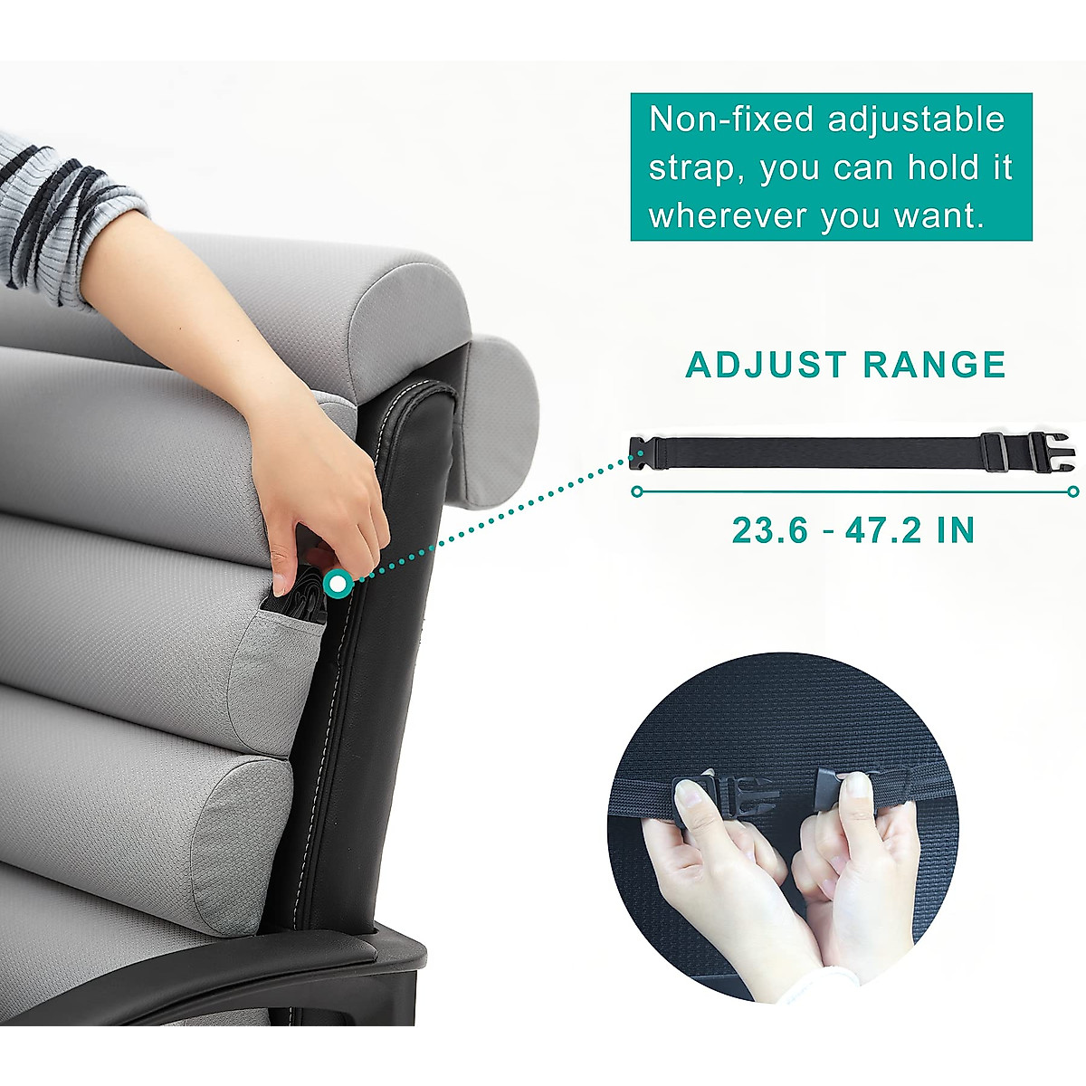 GIVANLEE Back Support Pillow for Office Chair,Computer/Desk Chair/Couch,Lumbar Support Pillow Adjustable for Chair,Patented 6-fold semi-circular Back Cushion Hanging on Office Chair,Soft