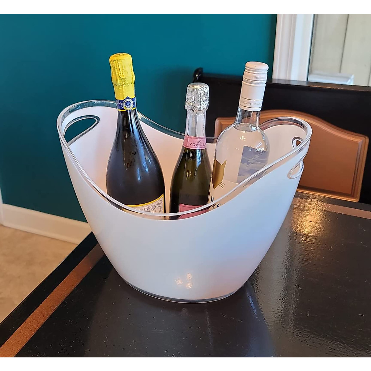 Yesland 8L Large Ice Buckets White Acrylic Drink Bucket Beverage Tub Wine Champagne Bucket - Storage Tub for Wine, Champagne or Beer Bottles Parties and Home Bar - Fit 4 Bottles