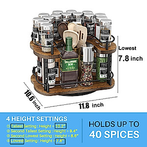 Revolving Spice Rack Organization Lazy Susan Organizer - Height Adjustable Spinning Turntable for Cabinet Pantry Kitchen Seasoning, 12 inches, Solid Wood, Black