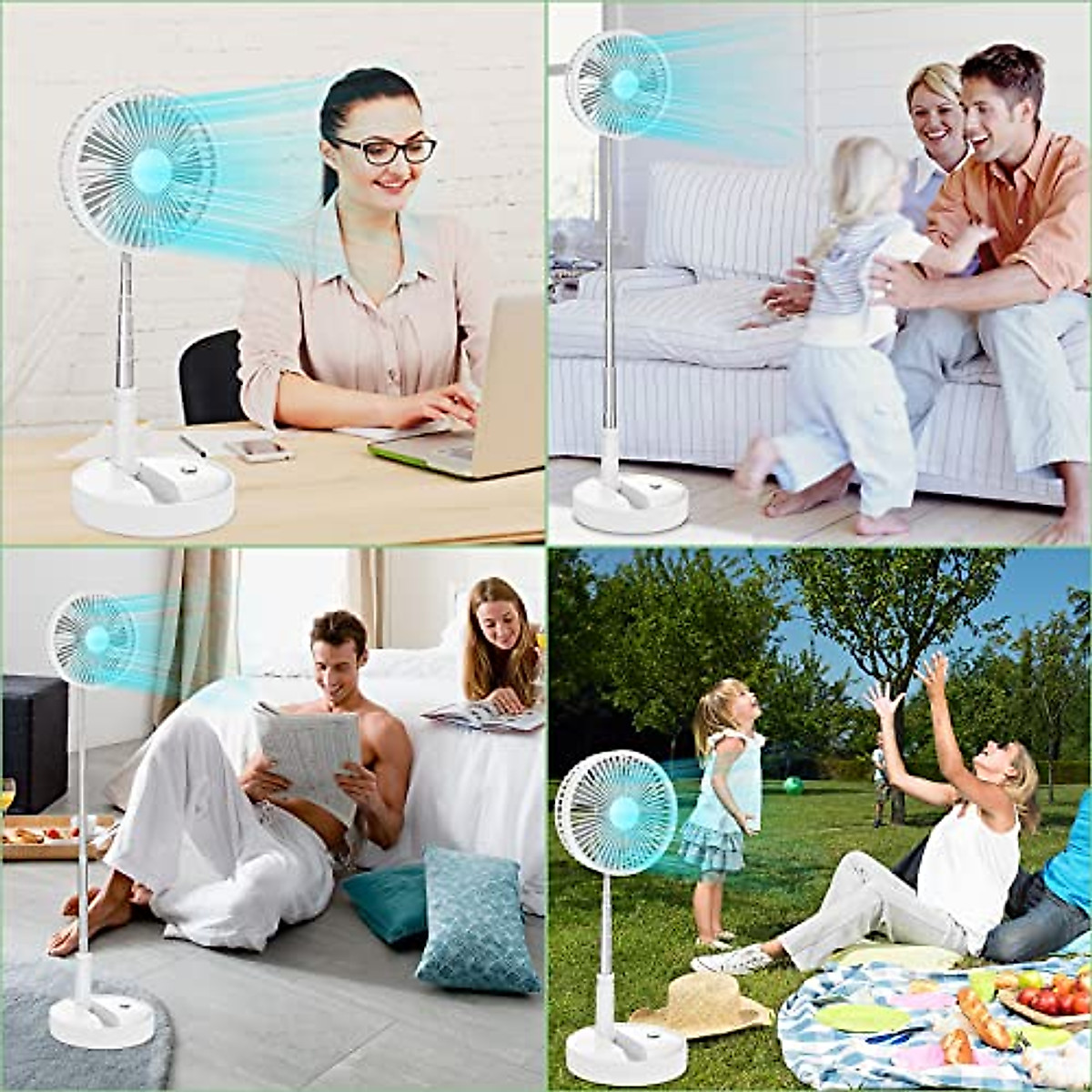 LIPETY Portable Standing Fan with Remote Controller, 7.5" Foldable Desk Fan, 7200mah & USB Quiet Fan, Mini Floor Fan, Telescopic Pedestal Fans for Personal Bedroom Office Fishing Camping (White)