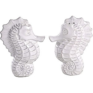 Blue Sky Seahorse and Seashell Menagerie White Figural Salt and Pepper