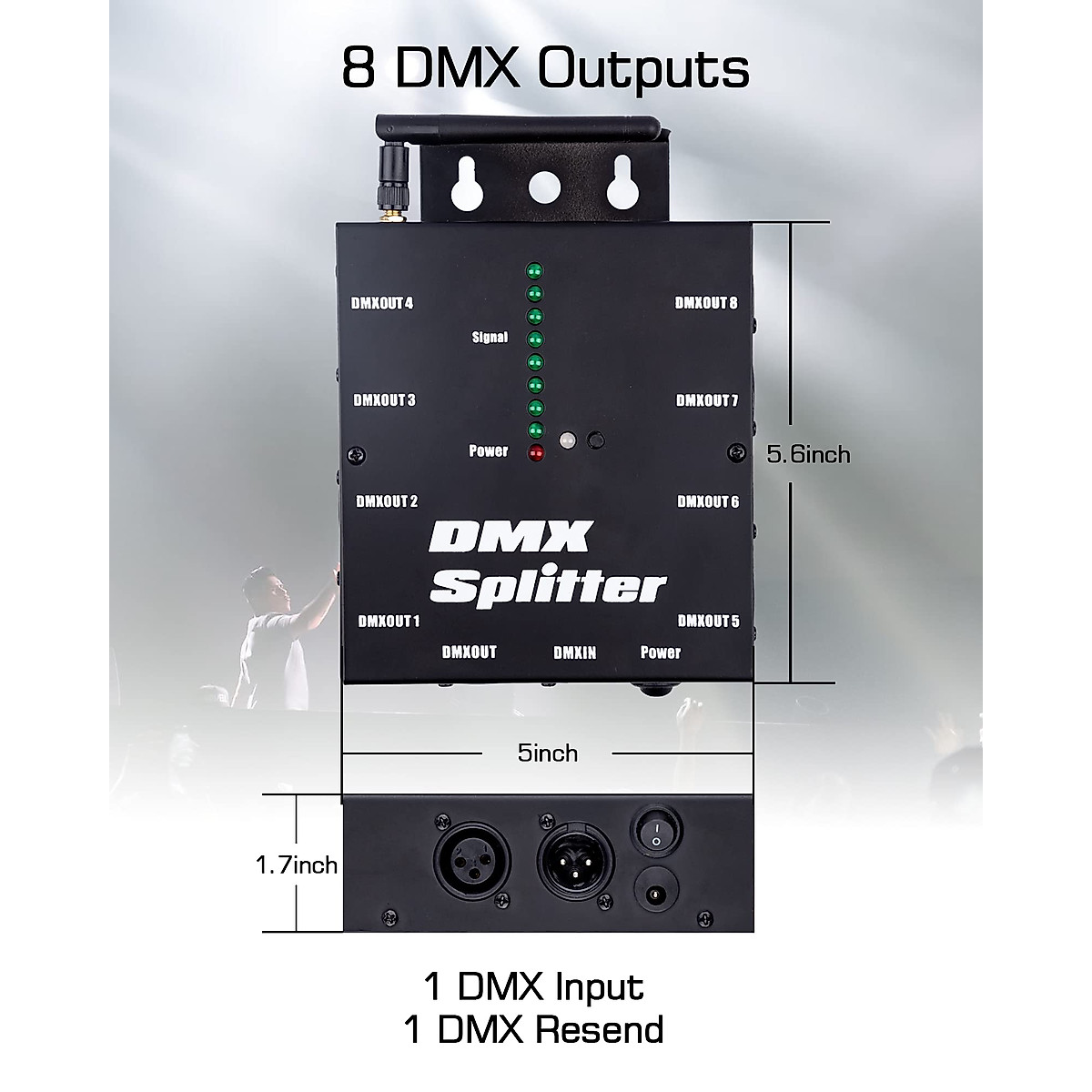 Pknight 8-Way Isolated DMX Splitter with 2.4g wireless Receiver Function