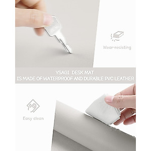 YSAGi Non-Slip Leather Desk Pad, Waterproof Laptop Computer Desk Keyboard Mat, Table Protector Blotter Mat, Large Mouse Pad for Office/Work/Home/Decor(Apricot Gray, 31.5" x 15.7")