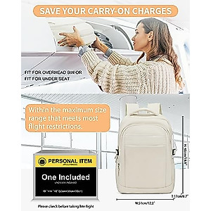 Travel Laptop Carry on Backpack for Women Men, Airline Flight Approved Waterproof 14 Inch Laptop Backpack, Casual Daypack College Personal item Bag Rucksack with USB Charging Port for Business, Beige