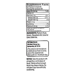 Equate Daily Multi-Benefit Psyllium Fiber Capsules, 300 Ct