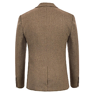 Men's Irish Wool Blend Blazer Notch Lapel Herringbone Tweed Sport Coat Coffee L