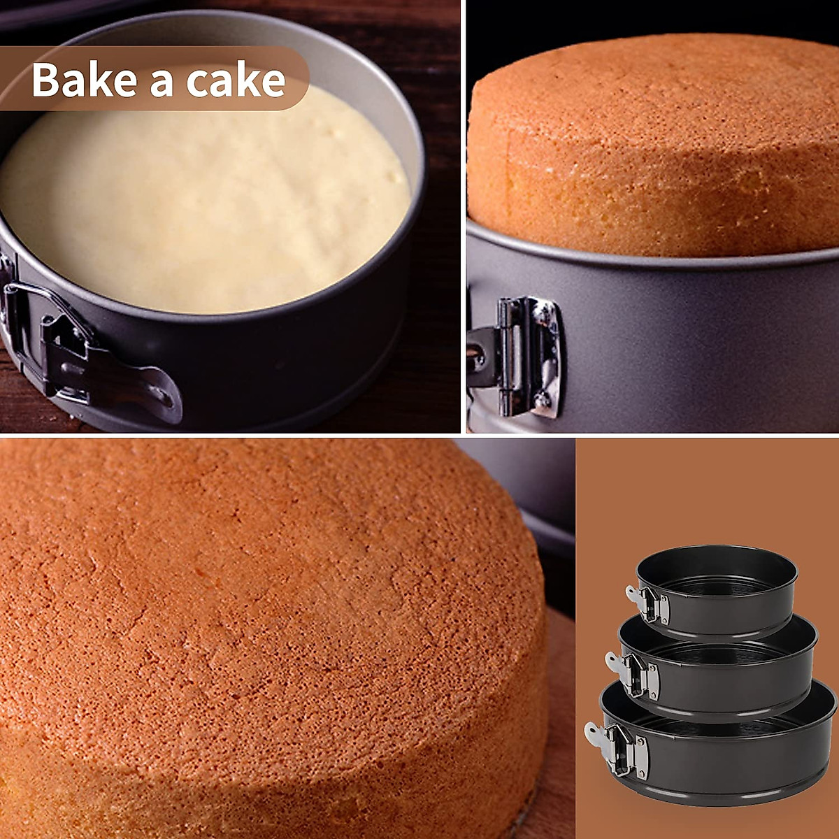 Springform Cake Pan Set，Nonstick Leakproof 3 pcs Cake Pan Bakeware For Cheesecake, Tier Wedding Cakes, And More - Removable Bottom, Leakproof Bakeware Sets(4"/7"/9")