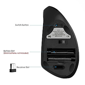 Wireless Mouse Ergonomic Vertical Left-Handed Mouse Ergo LED Light High Precision Optical Cordless Lightweight Left Hand Mice Women Men Gift for PC Computer Laptop Mac Office,1600 DPI,Side Buttons