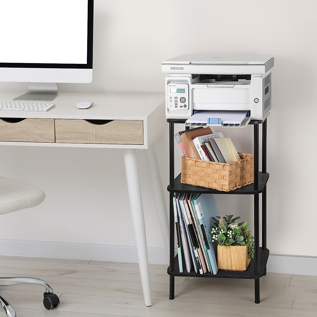 BTY Industrial 3 Tier Tall Side Table, 30" H, Black, Console Table, End Table