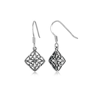 MORGAN & PAIGE 925 Sterling Silver Oxidized Celtic Knot Diamond Shaped Drop Earrings for Women