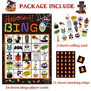 Funnlot Halloween Bingo for Kids Halloween Bingo Cards for Kids Halloween Games for Party 24 Players Halloween Party Card Games for Party School Classroom Family Activities