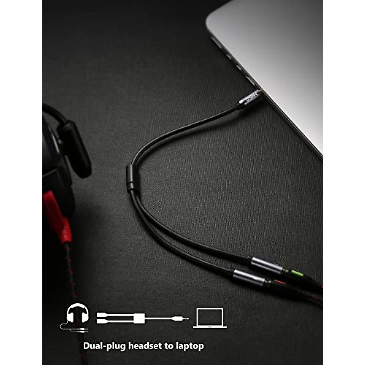 MillSO Headset Adapter CTIA 3.5mm Y Splitter Headphone Jack Splitter Adapter (3.5mm 4 Pole TRRS Male to 2 TRS 3 Pole Female) Compatible for Xbox One, PS4, PC, Tablet, Laptops, phone - 12inch/30CM Gray