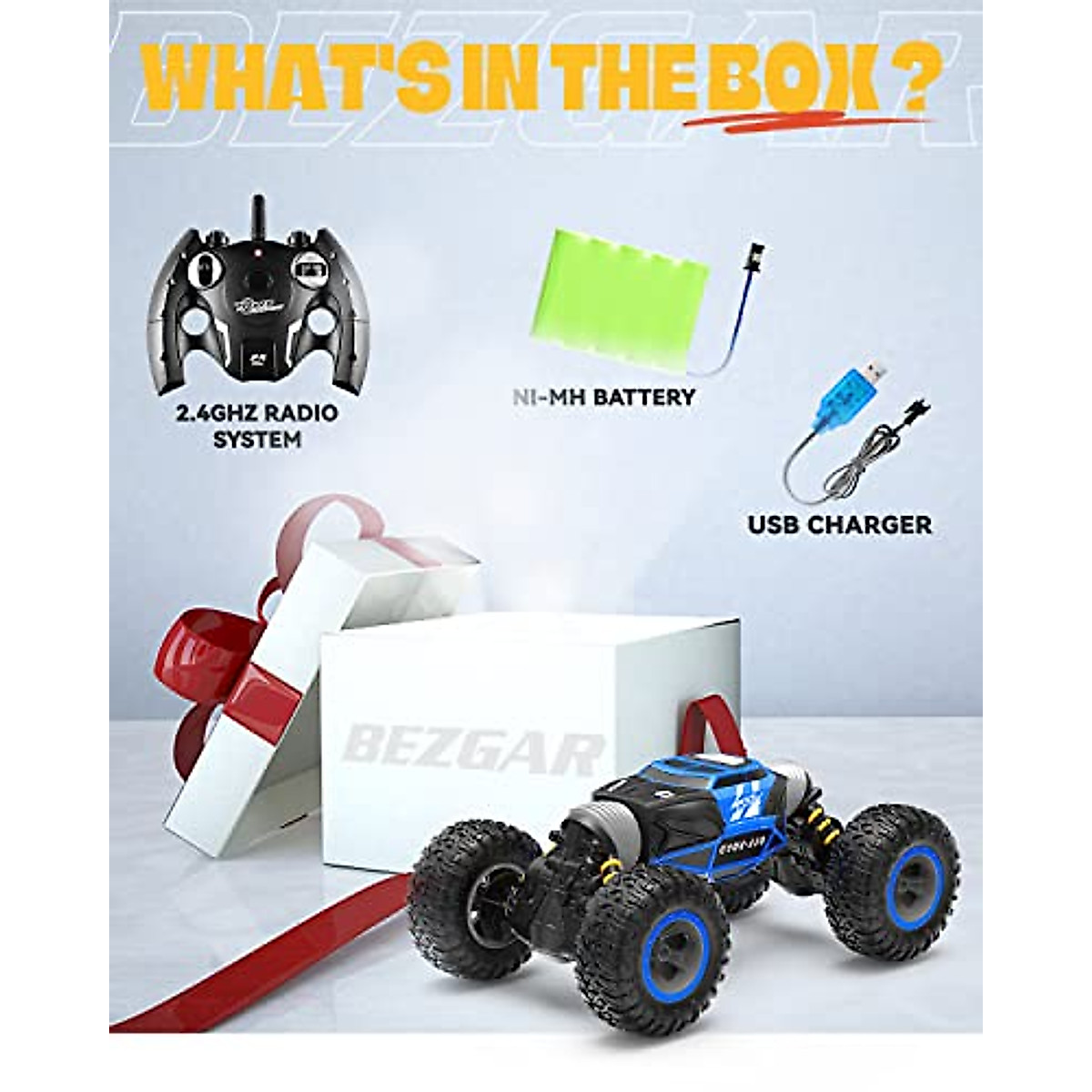 BEZGAR TD141 RC Cars-1:14 Scale Remote Control Crawler, 4WD Transform 15 Km/h All Terrains Electric Toy Stunt Cars RC Car Vehicle Truck Car with Rechargeable Battery for Boys Kids and Adults