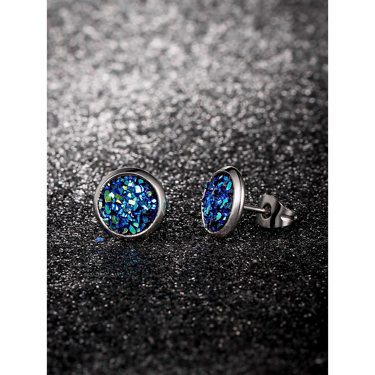 Yaomiao 20 Pairs Round Stud Earrings Stainless Steel Druzy Stud Earrings Set Anti Sensitive Fits Women Men Birthday Gift(8 mm)