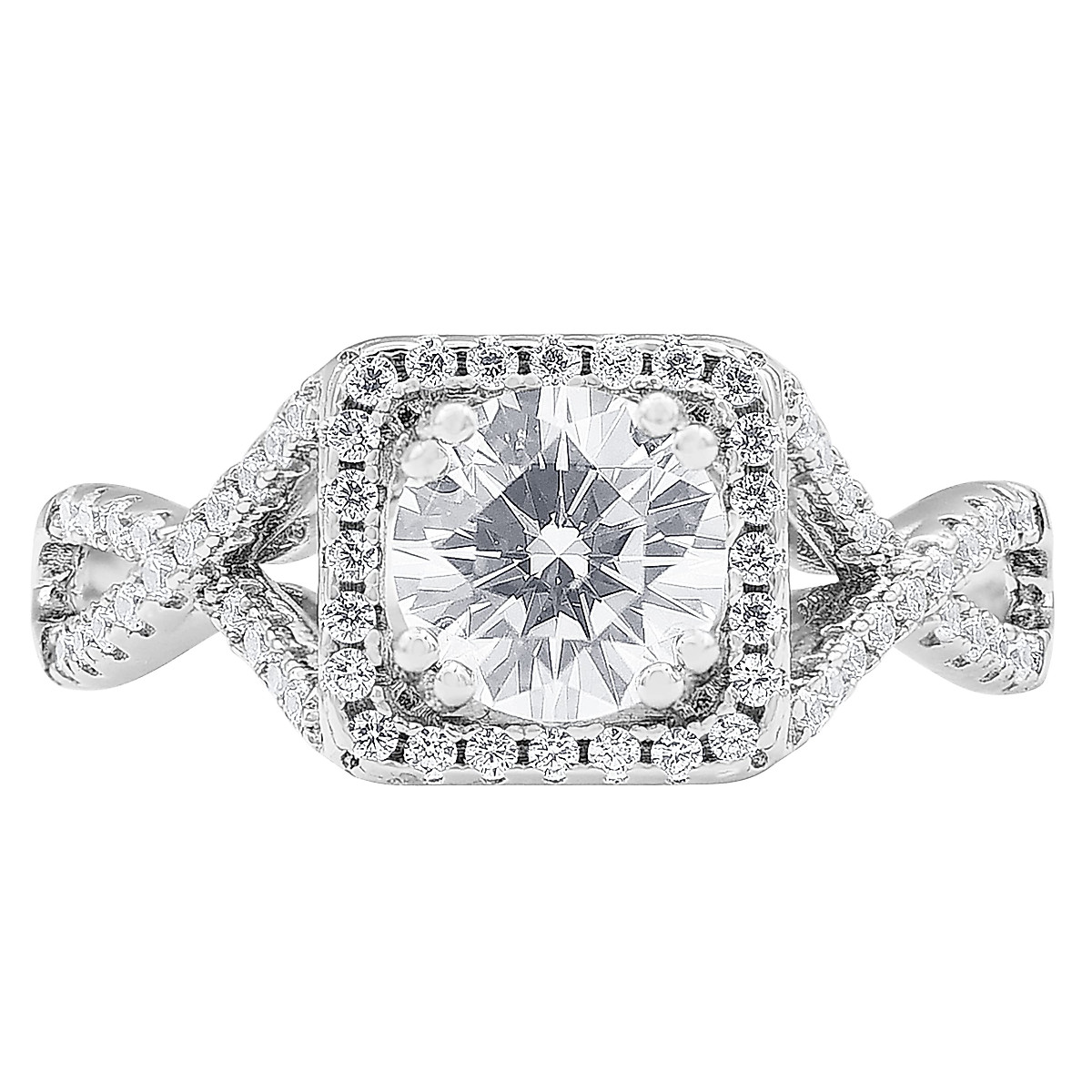 Beyond Brilliance Sterling Silver Square Frame Round Simulated Diamond Twist Shank Ring for Women | Fashion Jewelry for Her | Gift Box Included (Size 6)